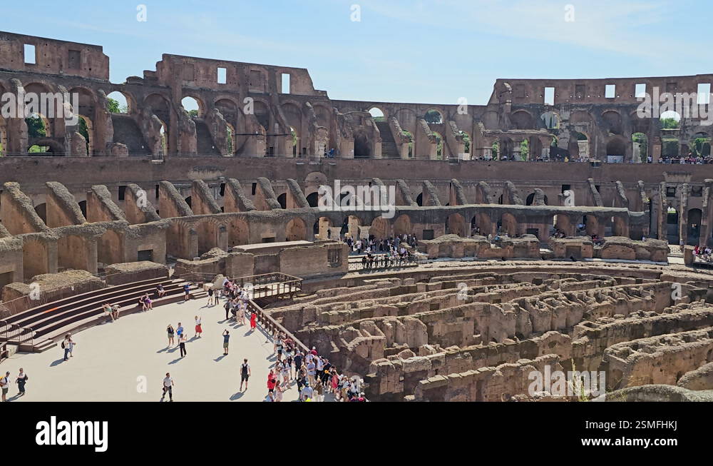 Pan-Interion of ancient Roman Colosseum interior Stock Video Footage ...