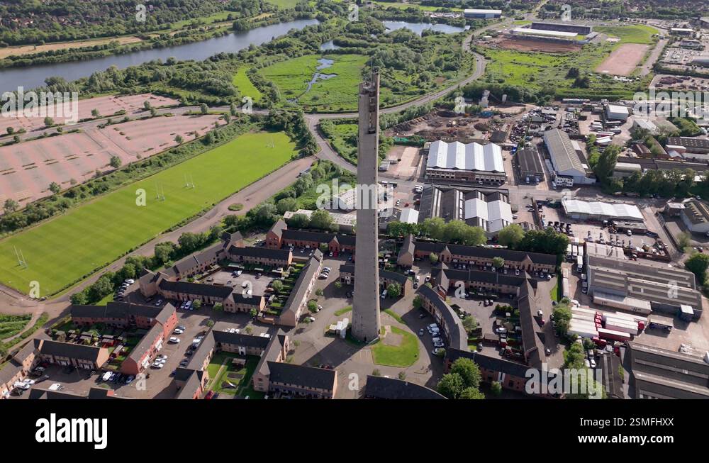 Northampton's National Lift Tower by Rugby Field and Stadium, Aerial ...