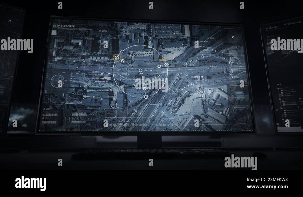 Modern City Aerial Security Drone Found Suspicious Car With Road Scan ...