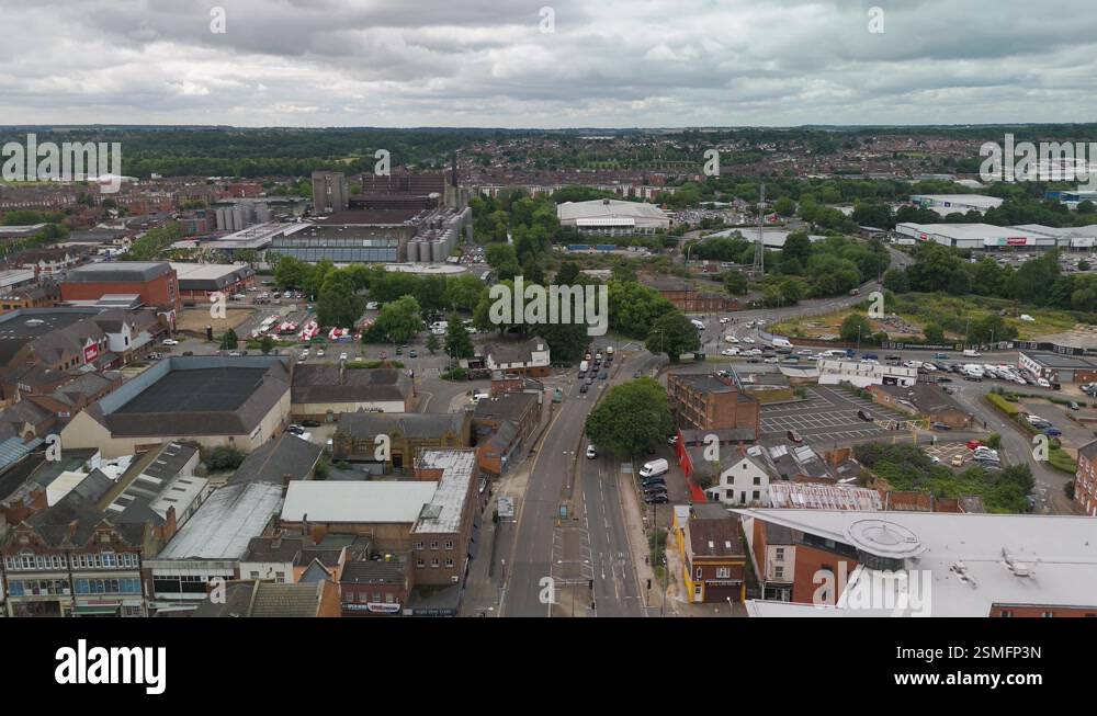 14 July 2024 Northampton, UK. Aerial view of Northampton's urban ...