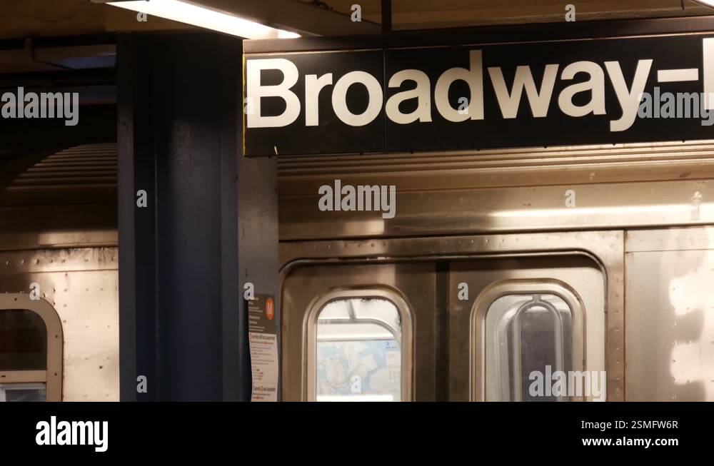 New York subway station, underground metropolitan platform sign. Metro ...