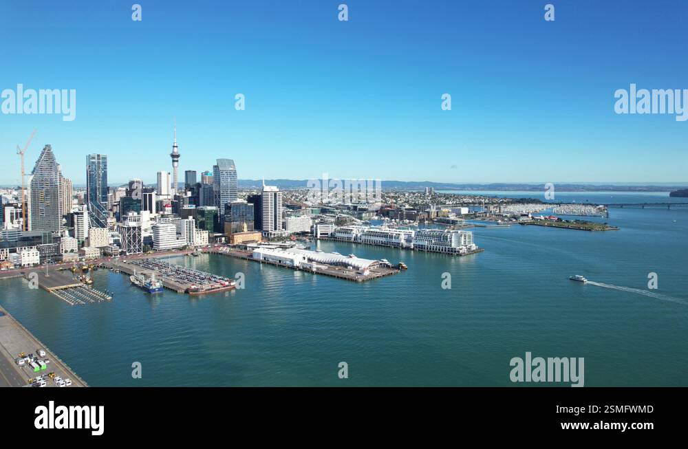 Waterfront Skyline And Port Terminals At Auckland Harbour In Northcote ...