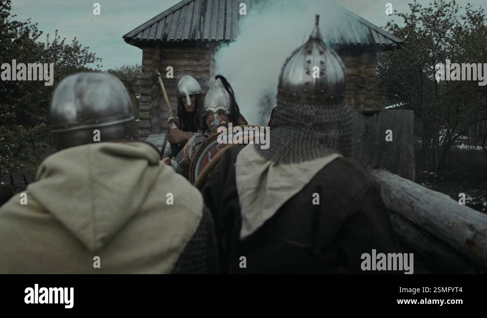 Two Soldiers Defending Burning Garrison during Enemy Raid Stock Video ...