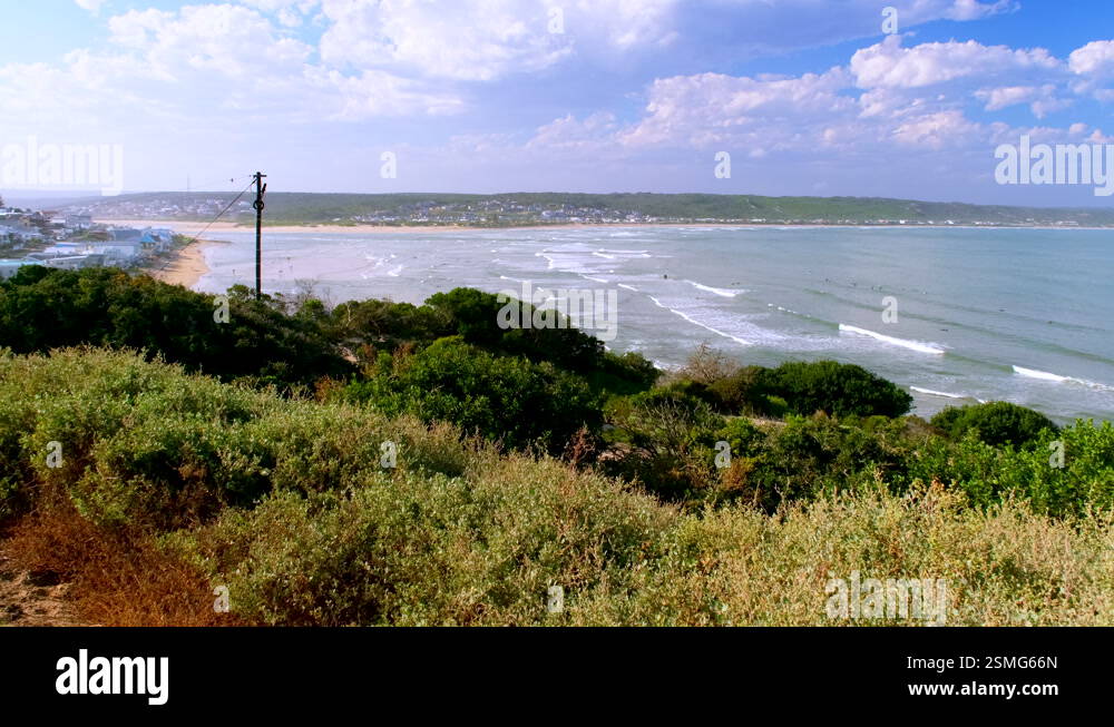 Scenic panoramic view over Stilbaai surfing spot and Goukou river mouth ...