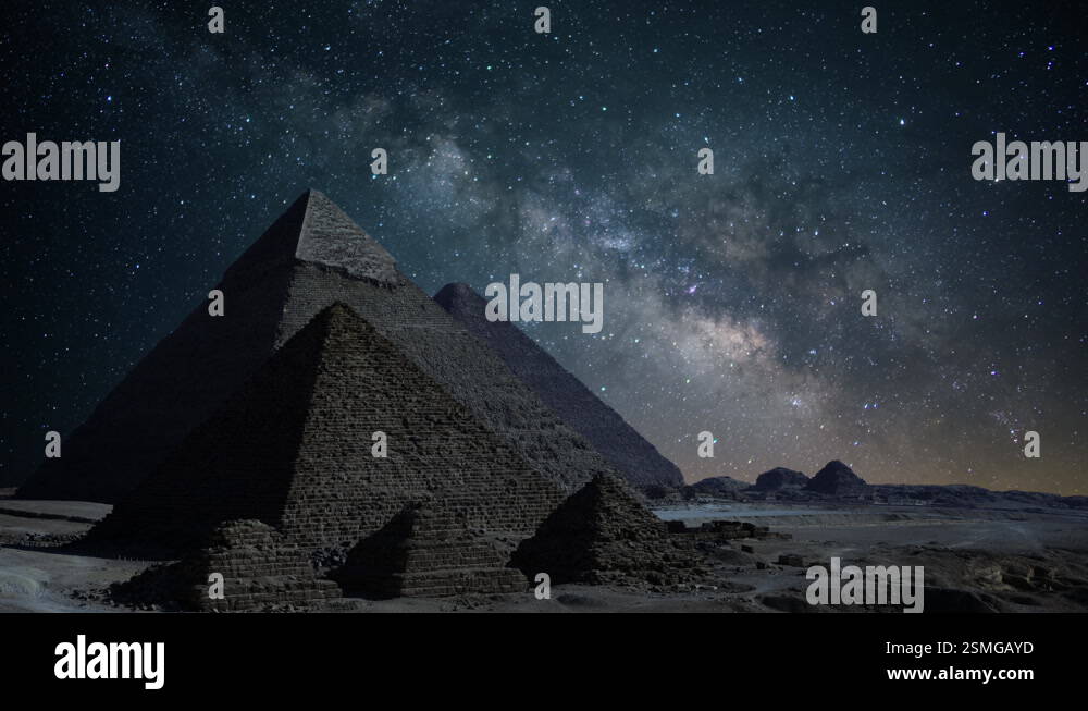 Egypt Great Pyramid of Giza and Milky Way Galaxy in the Night Sky Stock ...
