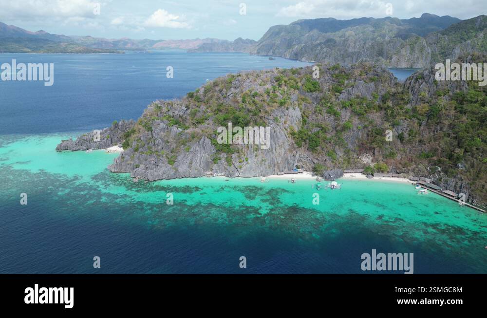 Aerial Drone View Of White Sand Banul Beach, Coron, Palawan ...