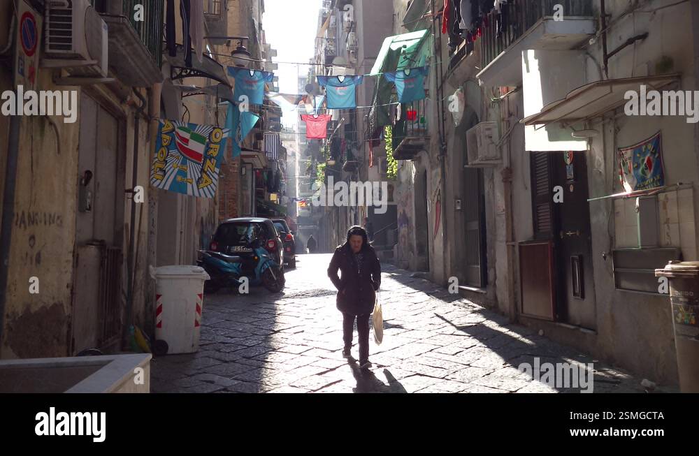 Naples, Italy - 01/27/2024: Narrow street in the famous Quartieri ...