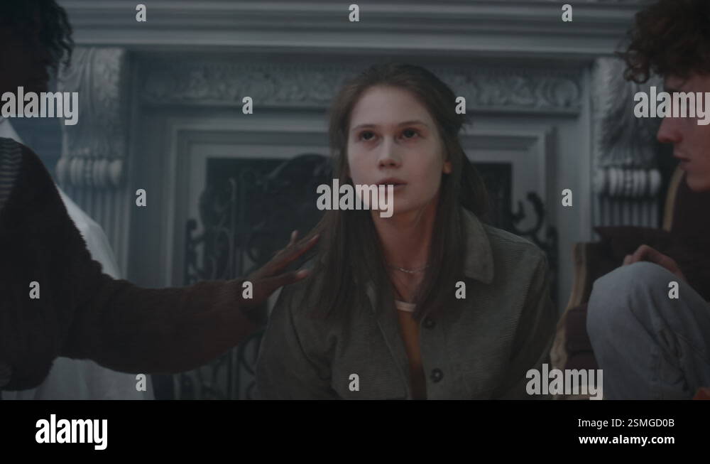 Lady Possessed with Demonic Spirit Opening Eyes and Casting Spell Stock ...