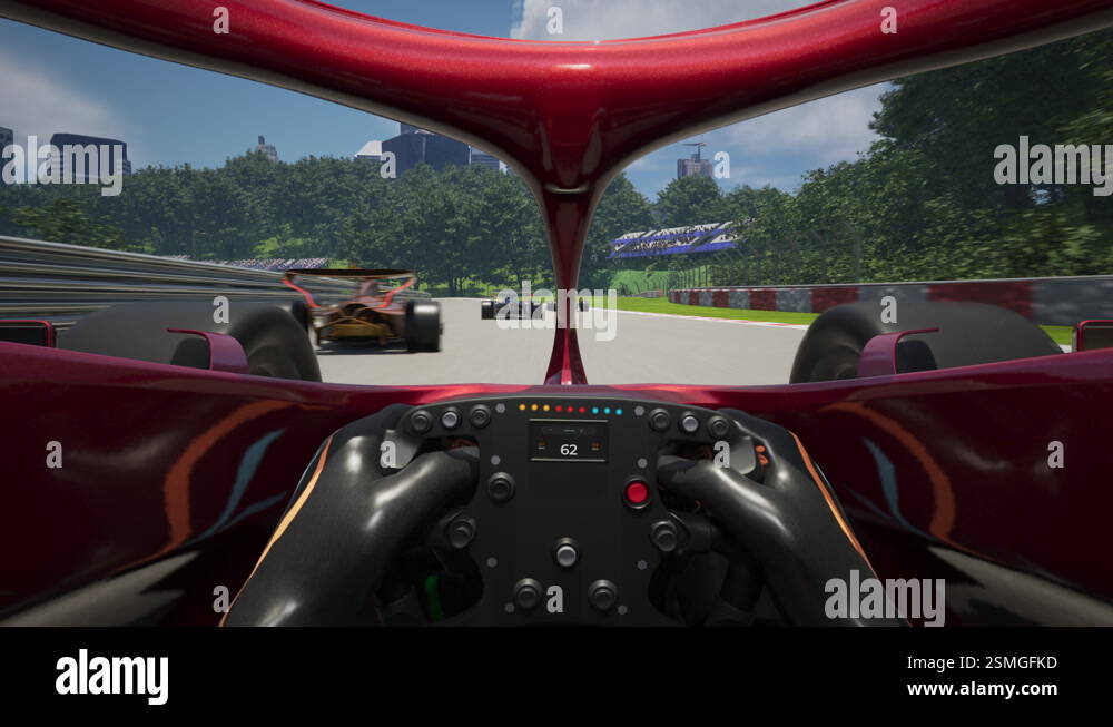 Animation of a first-person cockpit view inside a motorsport high speed ...