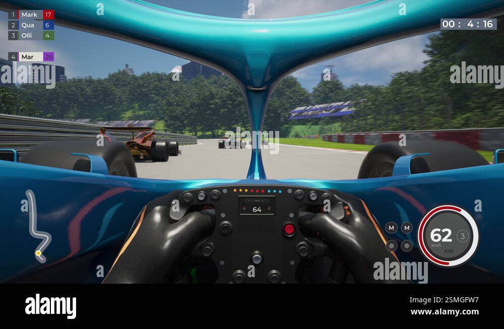 Playing digital game with a first-person view from a formula vehicle ...