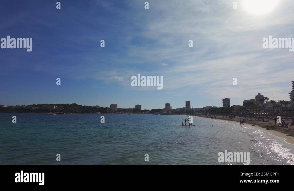 Magaluf beach side view in Mallorca, Balearic Islands in Spain summer ...