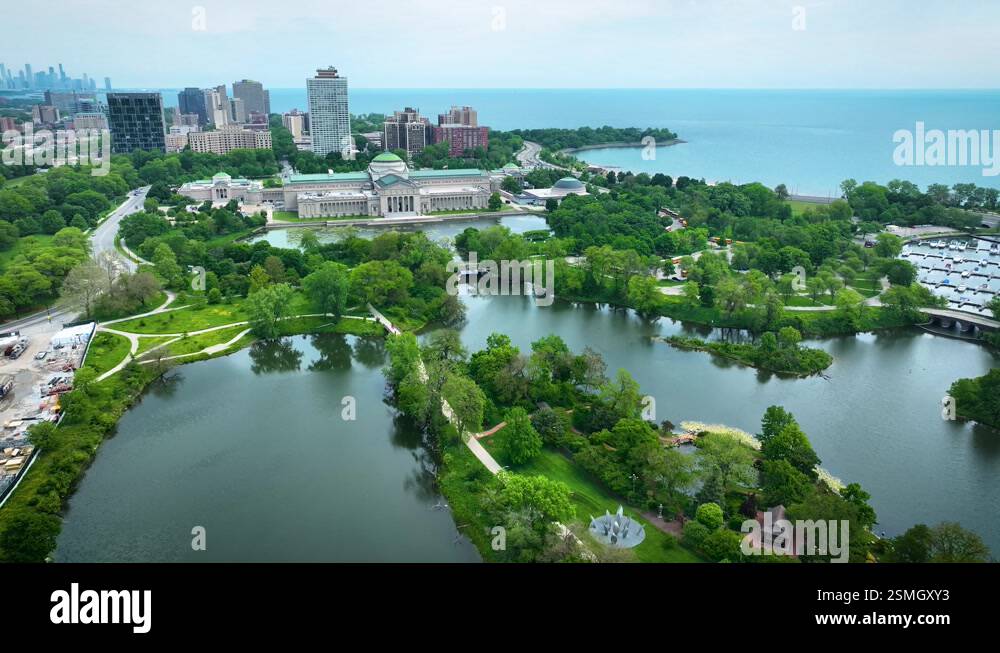 Drone Aerial View of Jackson Park, Museum of Science and Industry ...