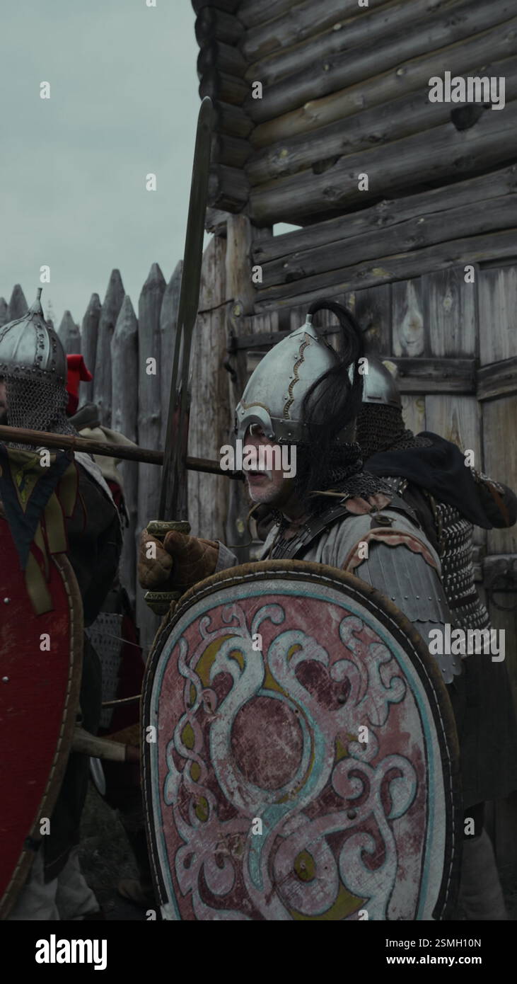 Medieval Soldiers Readying to Defend from Enemy by Fortress Gate Stock ...