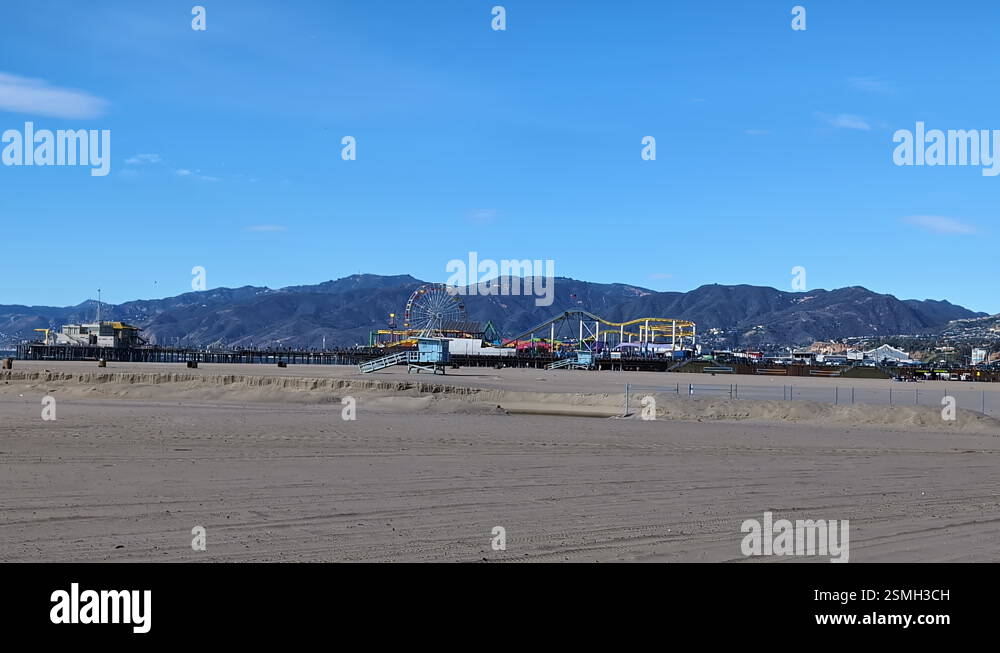 Iconic pier of Los Angeles from far distance, panning view Stock Video ...