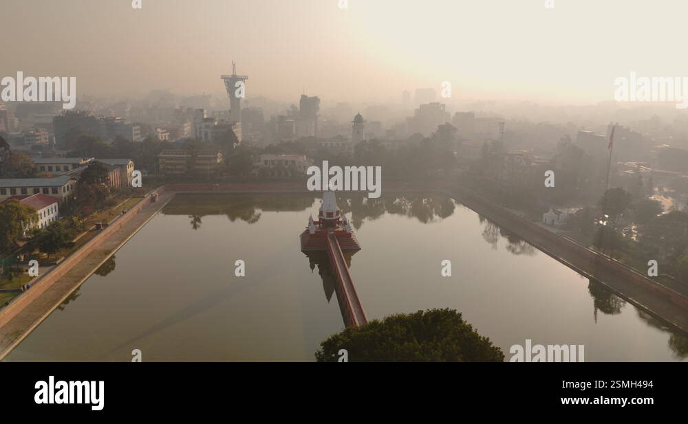 Drone view of Ranipokhari pond in Kathmandu, Nepal. Captivating urban ...