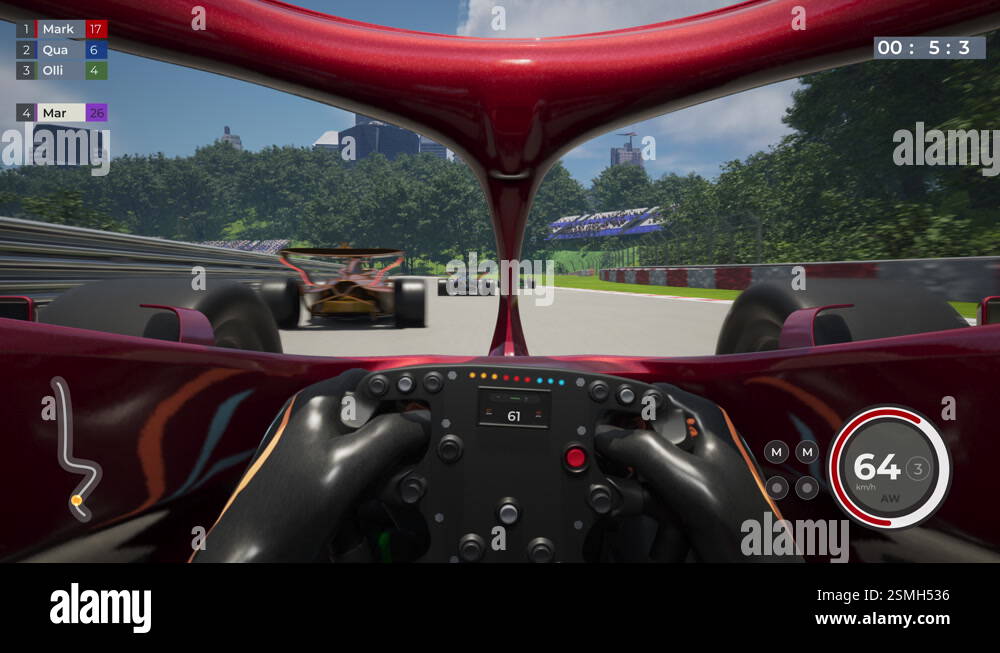 Animation of the first-person cockpit view inside a racing car in auto ...