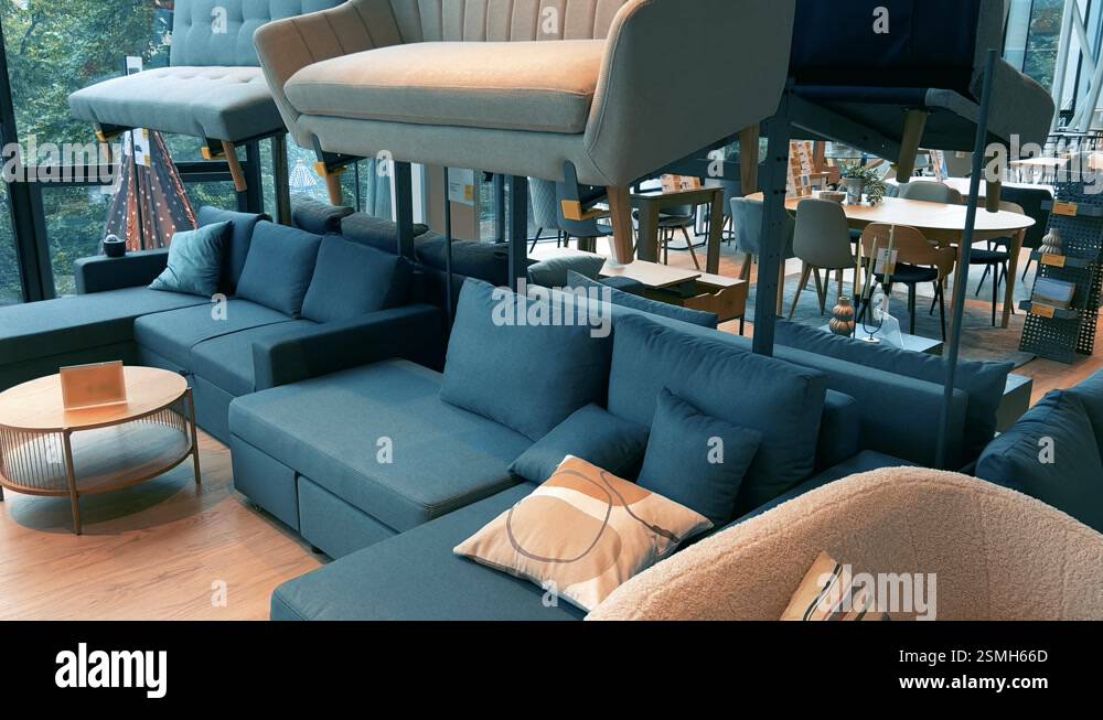 Chic Furniture Showroom Tour: Unique Two-Level Couch Arrangement and ...