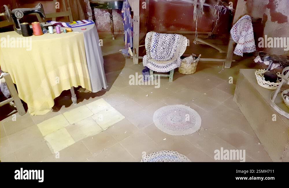 Sewing and tailoring workplace at Grotta Mangiapane rural village in ...