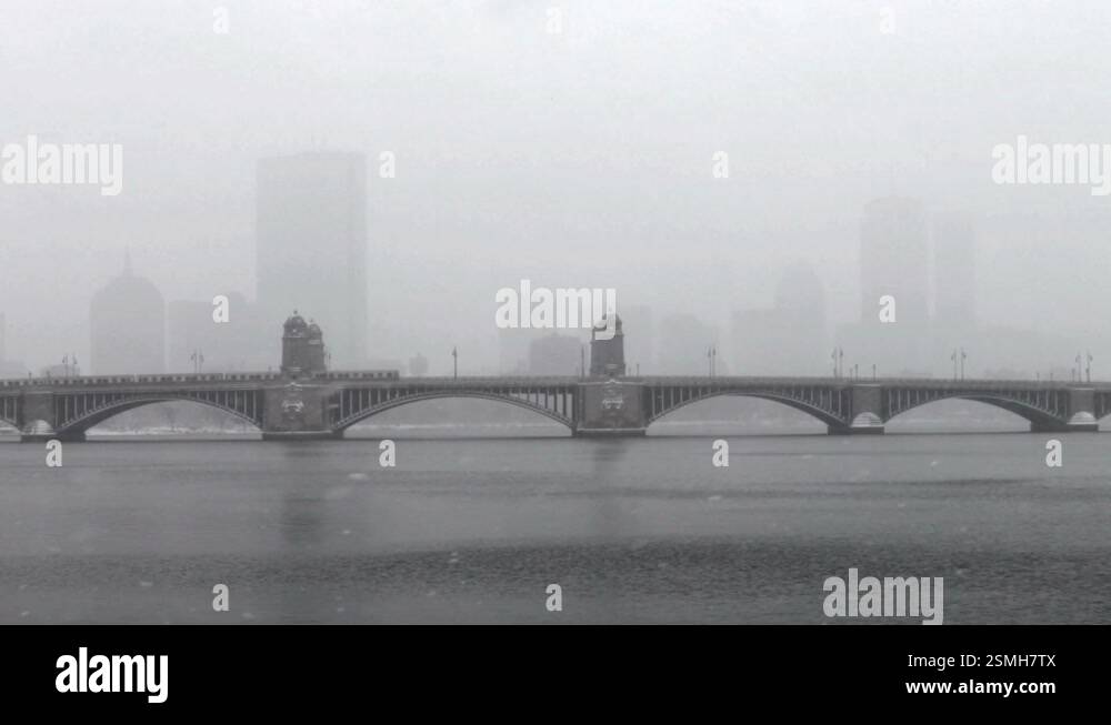 Boston Red Line Subway Train, Longfellow Bridge Cambridge Foggy Day in ...