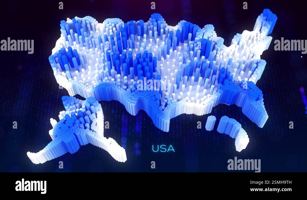 3D Blue White Dynamic Hexagonal Prism Rippling USA Map and Text with ...
