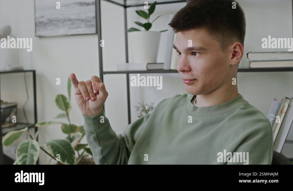 Deaf-Mute Caucasian Boy Reciting Alphabet in Sign Language in Class ...