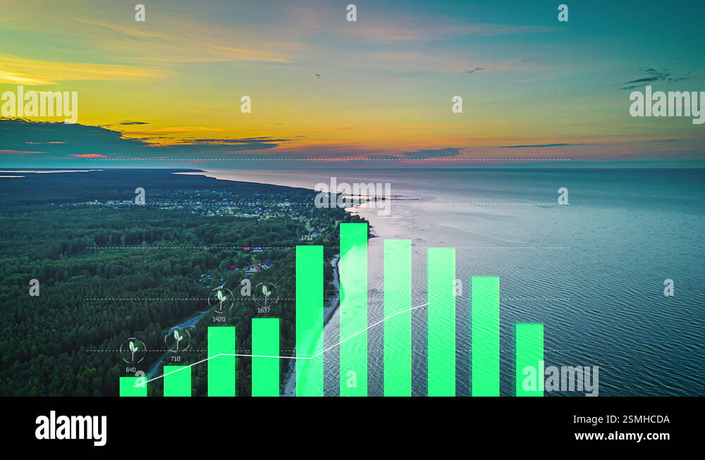 Concept - environmental sustainability bar chart with an aerial hyper ...