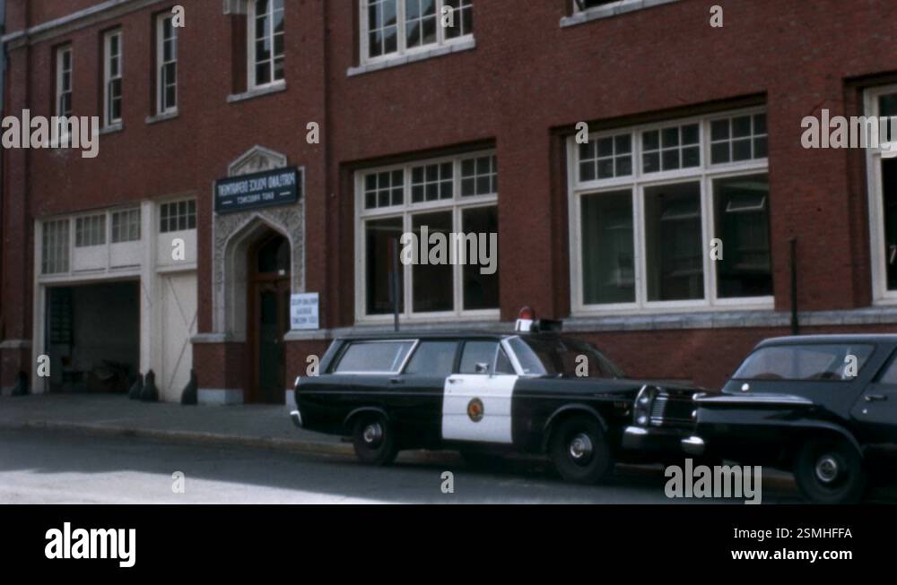 1960S POLICE CARS IN FRONT OF STATION HEADQUARTERS Stock Video Footage ...