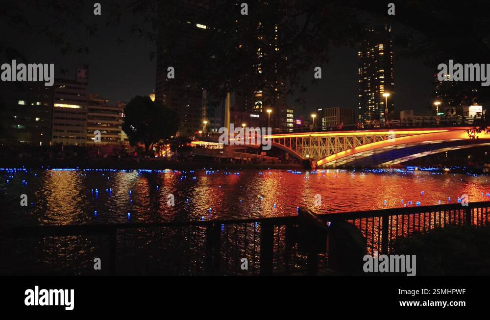 Okawa River Bridge in Osaka Japan, Night During Tanabata Amanogawa ...