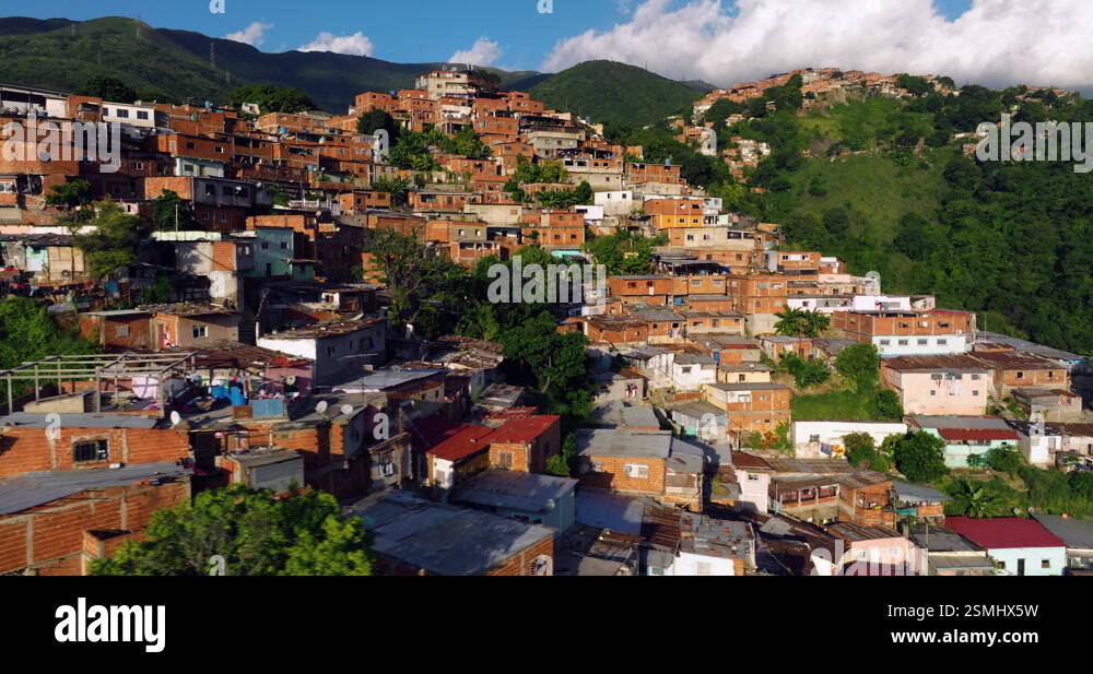 Slums (Favelas) On Hillside Near City Of Caracas In Venezuela. drone ...