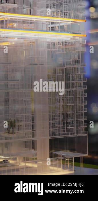Scale model of skyscraper design featuring illuminated details and ...