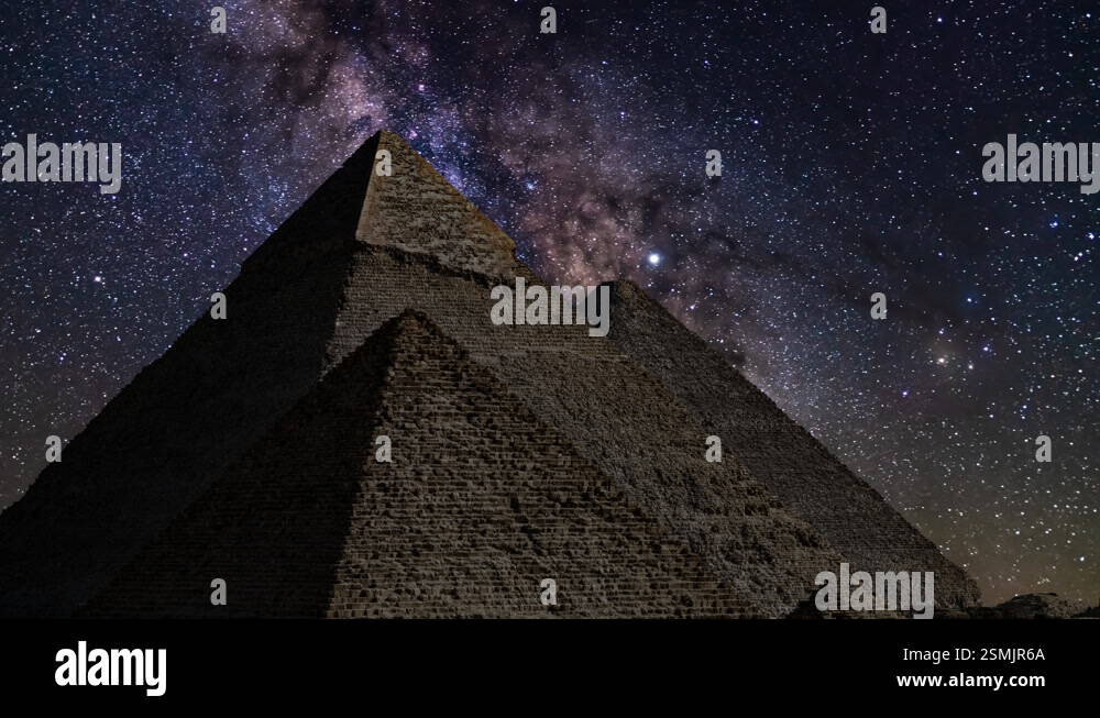 Egypt Milky Way Galaxy Over Pyramids of Giza Pan R in the Night Sky ...