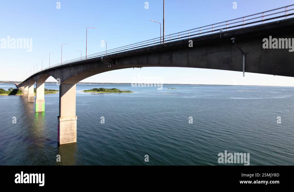 Drone dives and flies under Ölandsbron (Oland bridge Stock Video ...