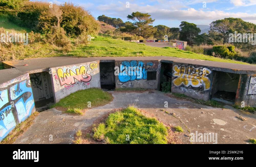 Wellington, New Zealand - 07/23/2024: WW2 bunkers covered in graffiti ...