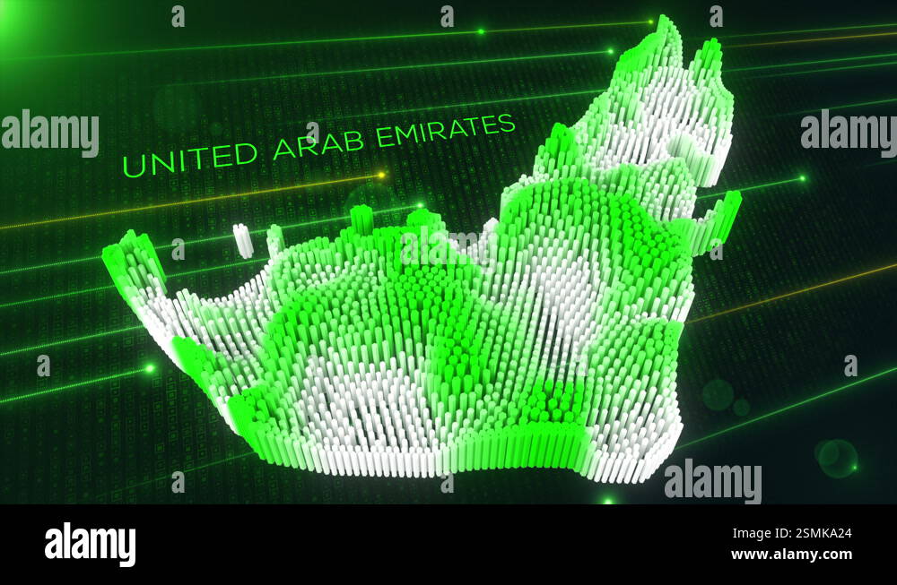 Digital Motion 3D Perspective Dynamic Rippling Map of UAE in Green and ...