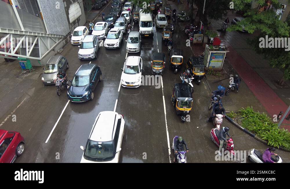 Traffic of Motorcycles and Cars on Jangali Maharaj Road, Pune City ...