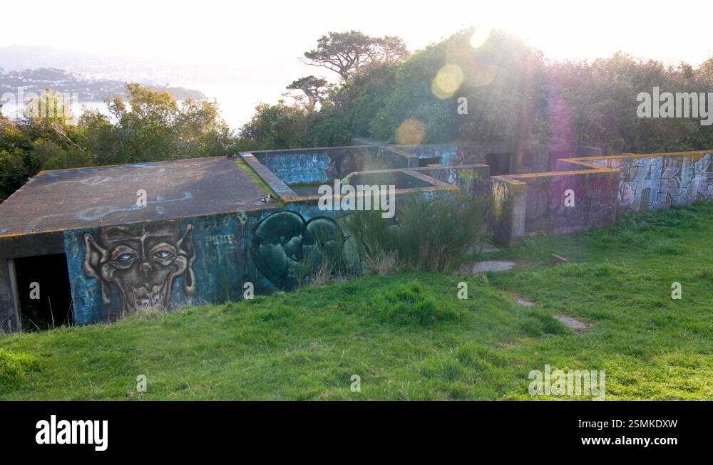 Wellington, New Zealand - 07/23/2024: WW2 bunkers with graffiti and ...