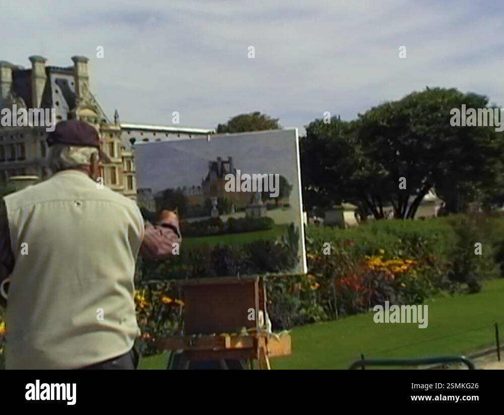 Artist Paint Paris Louvre Museum Canvas Tuileries Garden Zoom In Stock ...