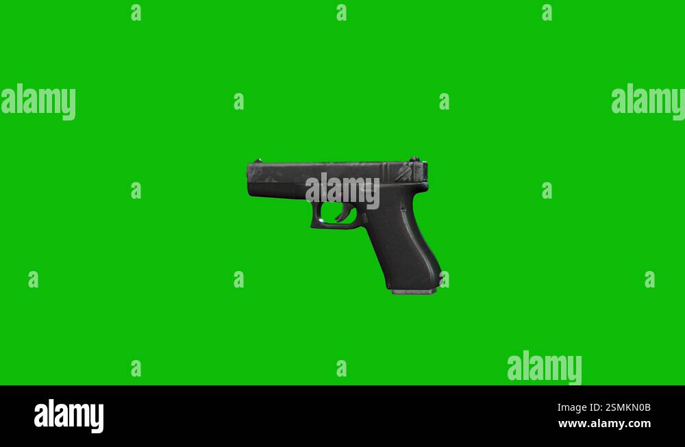 3D model of a modern Block Pistol gun rotating 360 degrees on green ...