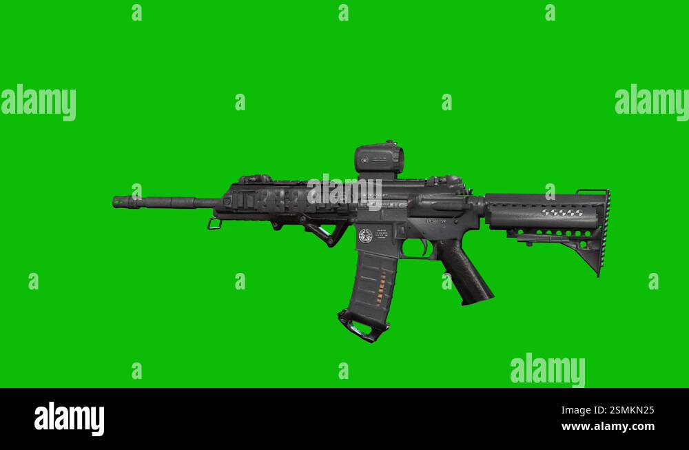 3D model of a modern AM-16 tactical riffle machine gun rotating 360 ...