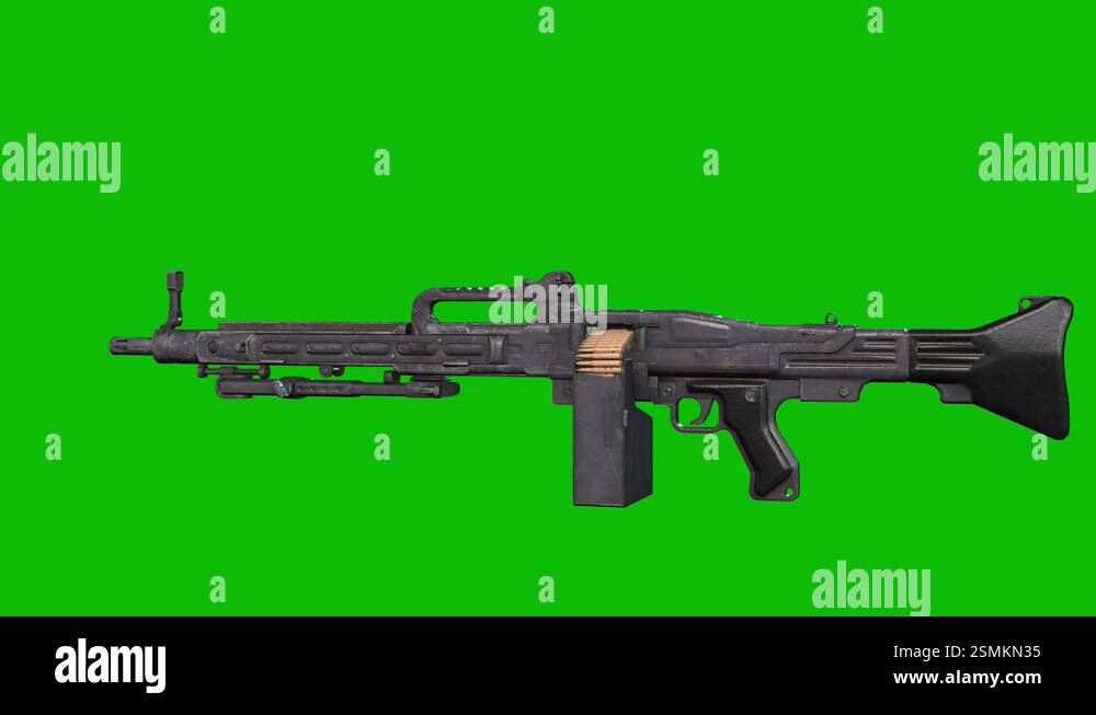3D model of a modern TMG-99 machine gun rotating 360 degrees on green ...