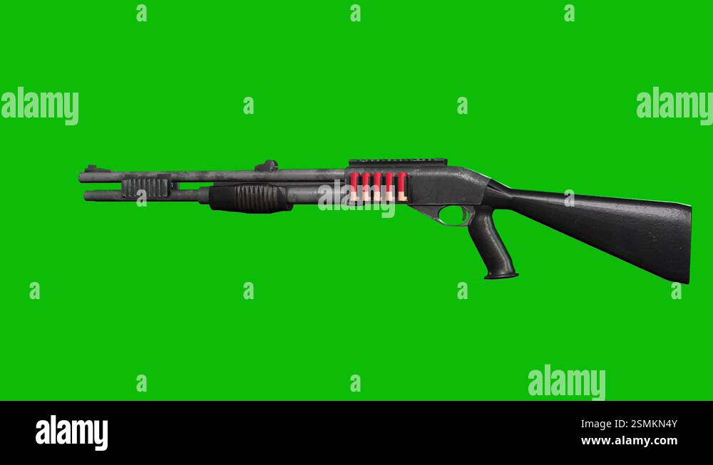 3D model of a modern Longbow shotgun rotating 360 degrees on green ...