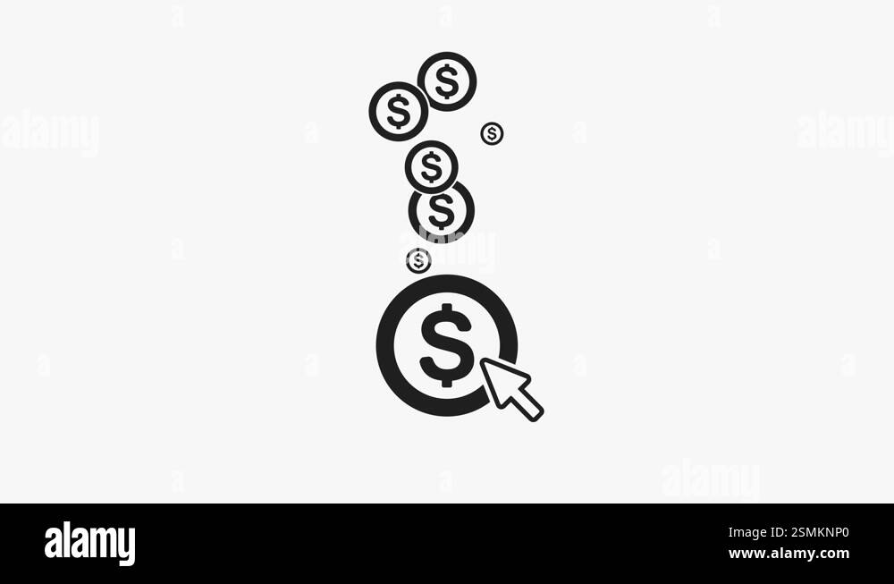 Seamless loop animation of black white cursor clicking on dollar symbol ...
