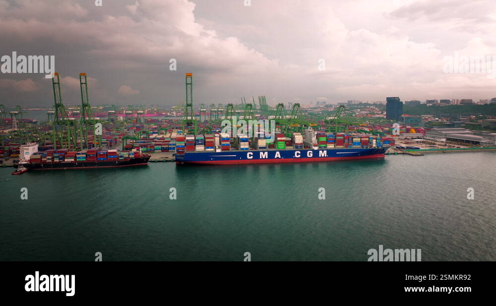 Singapore, Singapore - 07/17/2024: Mega ship CMA CGA full of containers ...