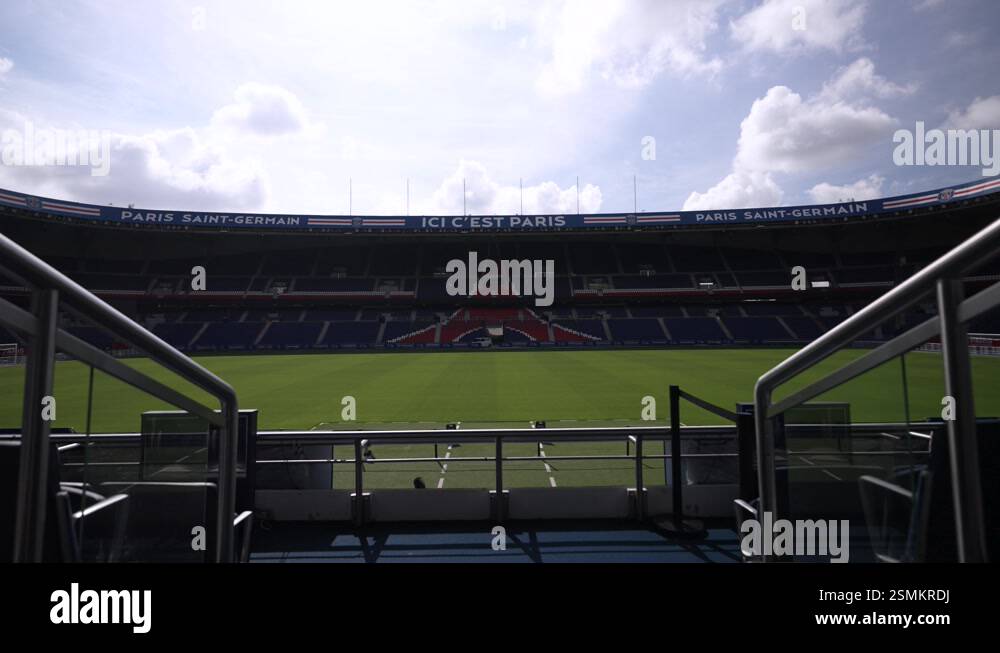 Paris, France - 07/01/2024: Soccer field stadium at Parc des Princes ...