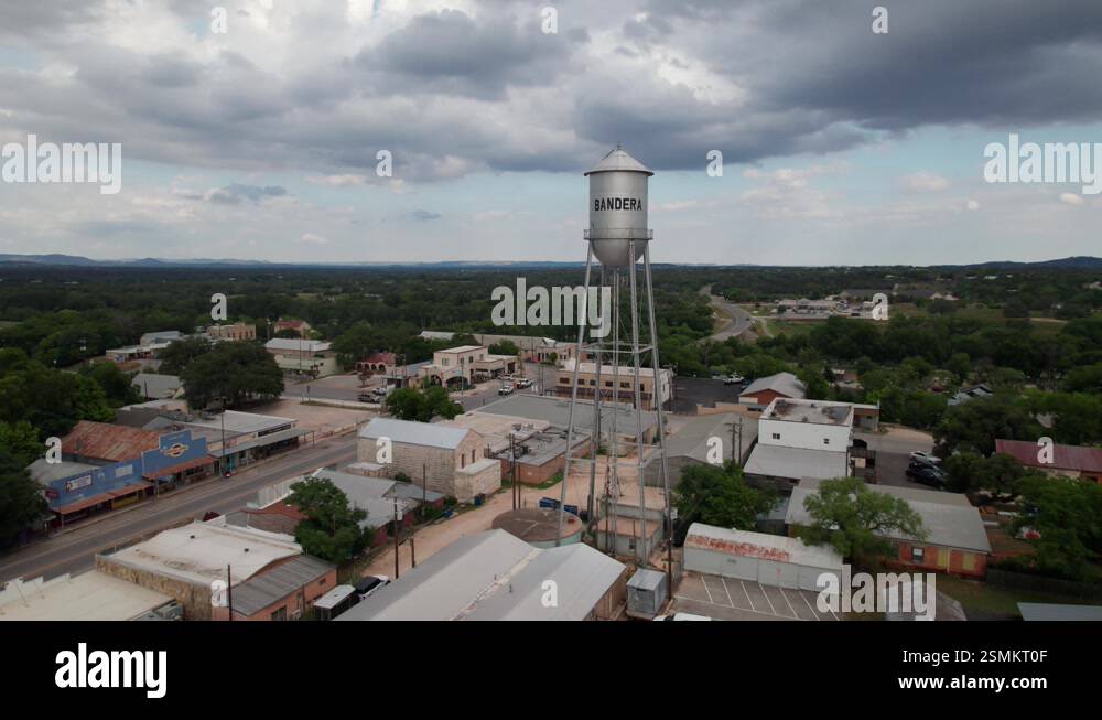 Bandera, United States - 06/12/2024: Aerial footage of a water tower in ...