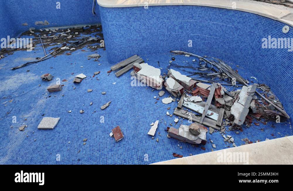 Building Waste in an Empty Swimming Pool in Torrevieja Stock Video ...