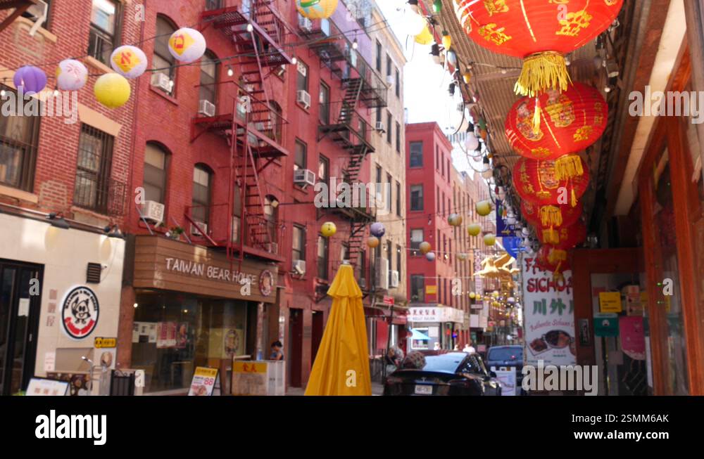 New York City Manhattan Chinatown street building. Chinese culture ...
