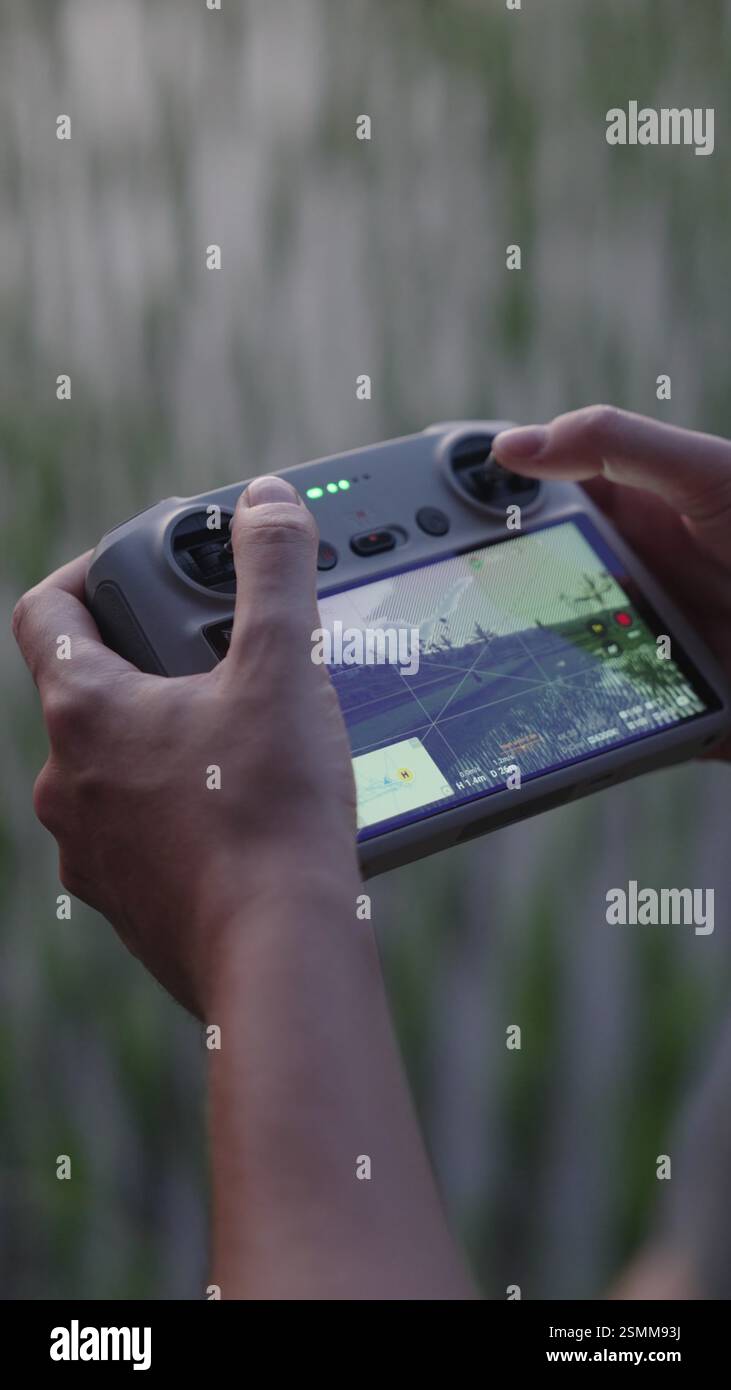 Take a close-up look at the drone controller interface, featuring ...