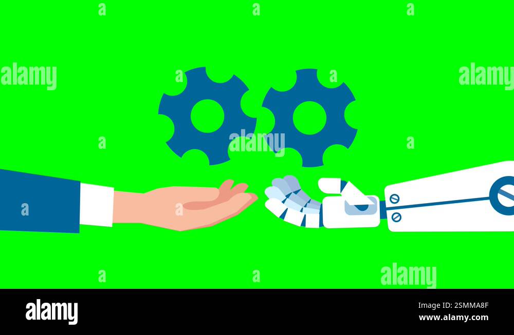 The human hand and the robot hand assemble parts of the mechanism. Two ...