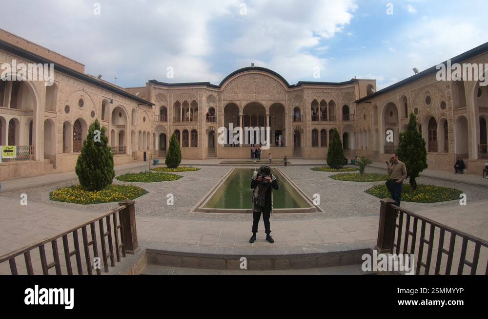Tourists visiting Tabatabaei Natanzi Khaneh Historical House in Kashan ...